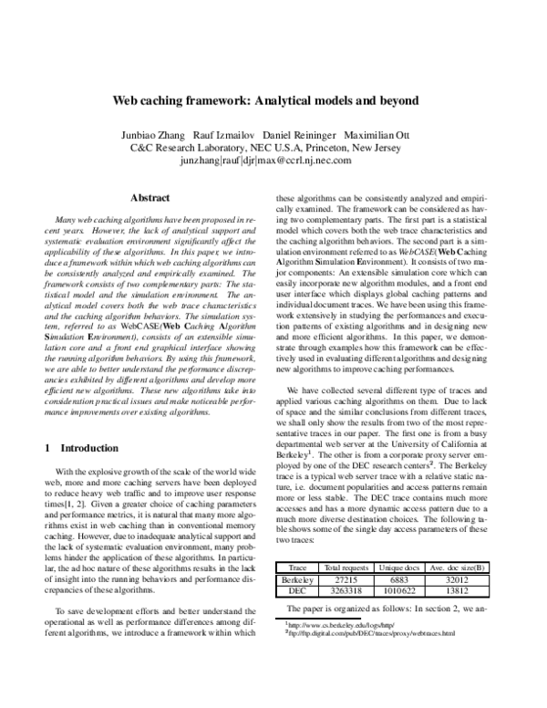 (PDF) Web caching framework: analytical models and beyond