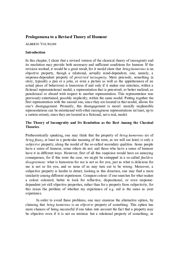 (DOC) Prolegomena to a Revised Theory of Humour