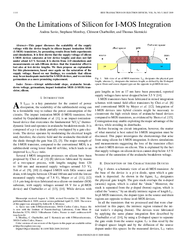 (PDF) On the Limitations of Silicon for I-MOS Integration | Stephane Monfray - Academia.edu