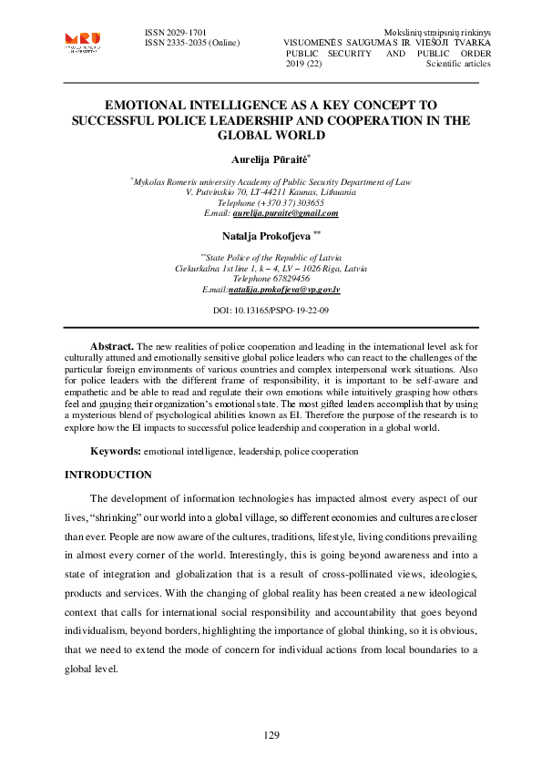 (PDF) Emotional Intelligence as a Key Concept to Successful Police ...