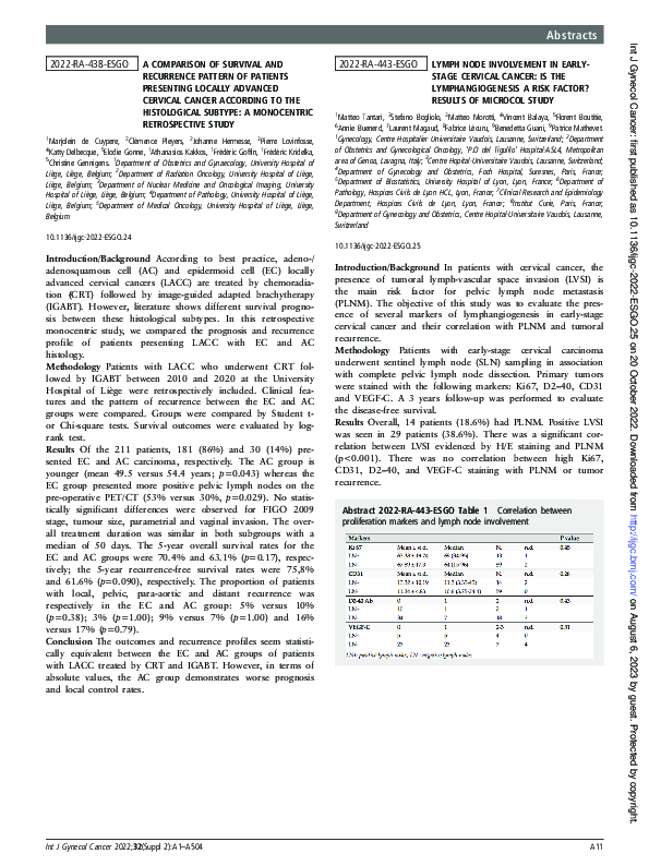 (PDF) 2022-RA-443-ESGO Lymph node involvement in early-stage cervical cancer: is the ...