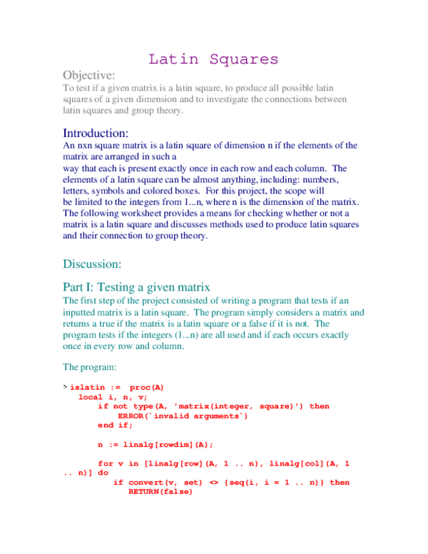 (PDF) Latin squares