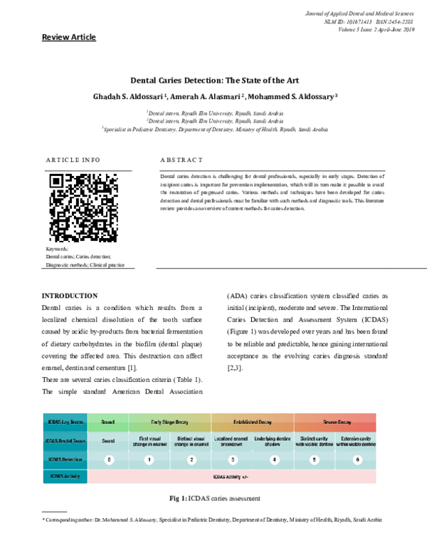 (PDF) Dental Caries Detection: The State of the Art