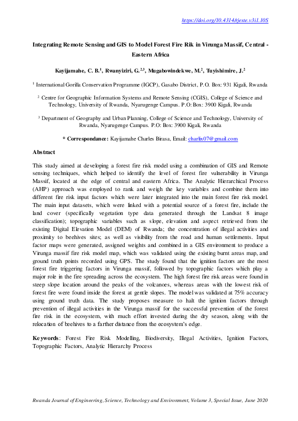 (PDF) Forest Fire Risk Modeling in Virunga Massif