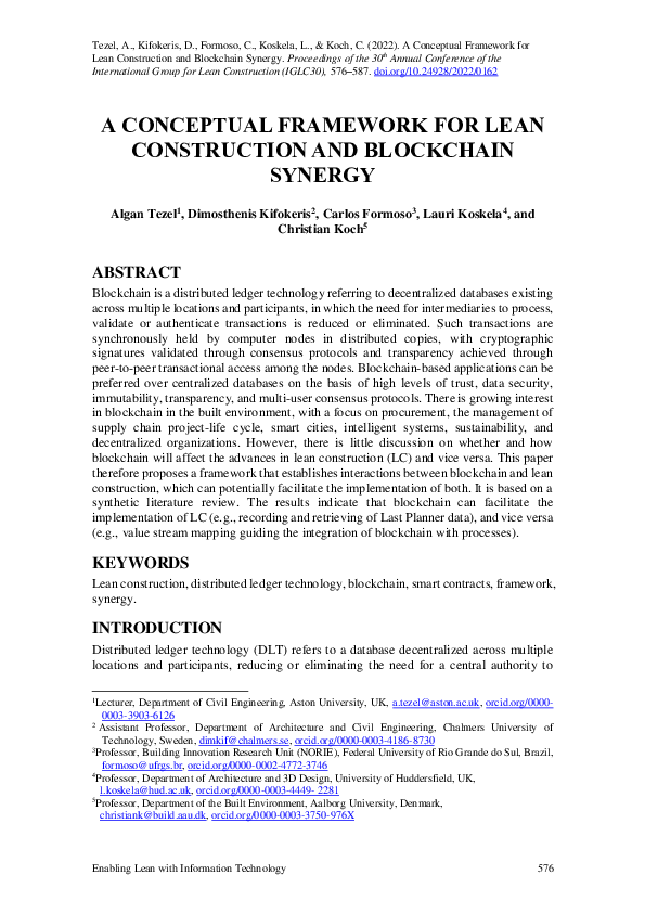 (PDF) A Conceptual Framework for Lean Construction and Blockchain ...