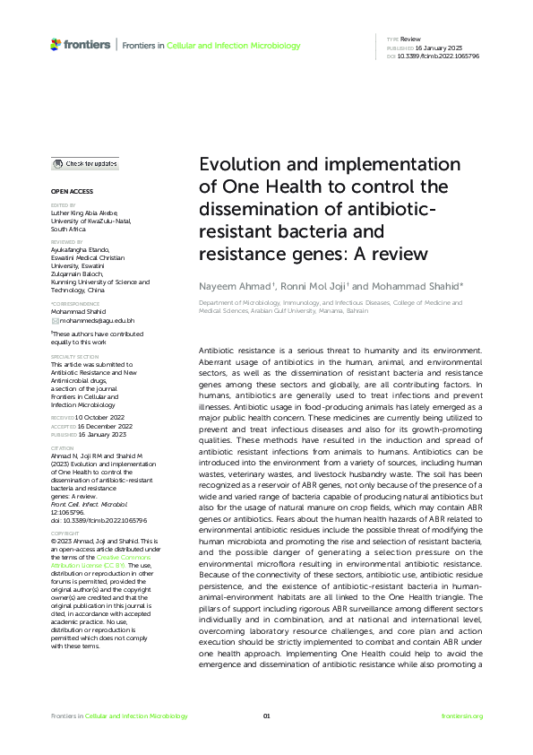 (PDF) Evolution and implementation of One Health to control the ...