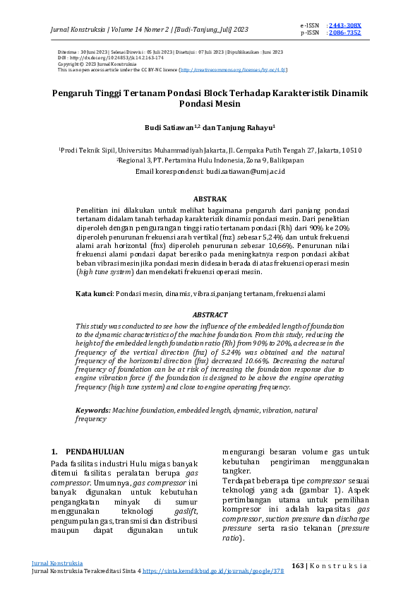 (PDF) Pengaruh Tinggi Tertanam Pondasi Block Terhadap Karakteristik ...