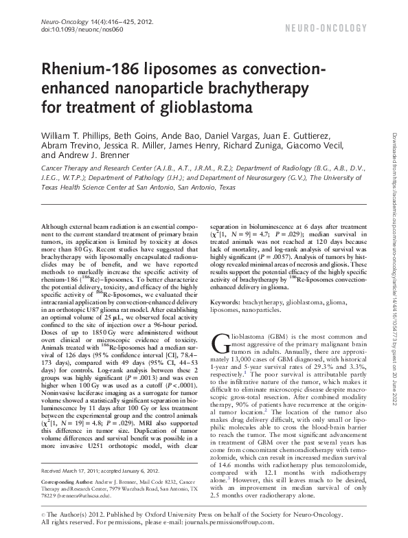 (PDF) Rhenium-186 liposomes as convection-enhanced nanoparticle ...