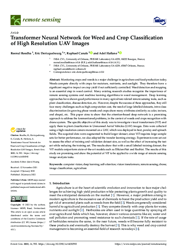 (PDF) Transformer Neural Network for Weed and Crop Classification of High Resolution UAV Images