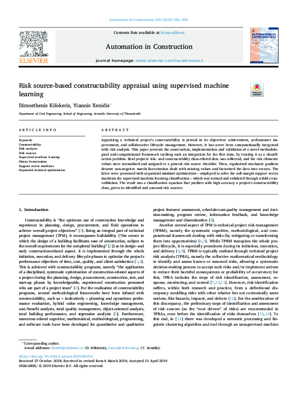 (PDF) Risk source-based constructability appraisal using supervised machine learning