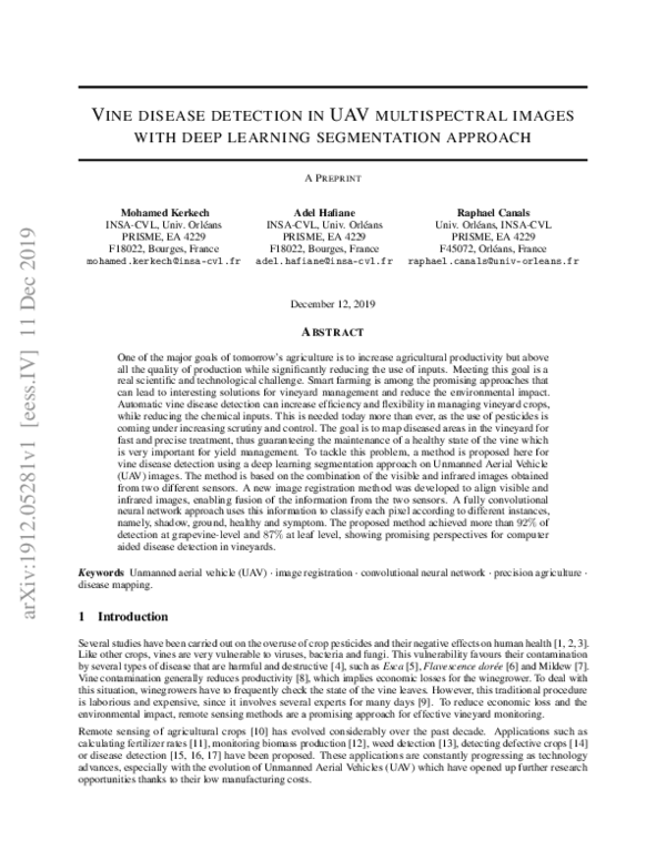 (PDF) Vine disease detection in UAV multispectral images using optimized image registration and ...