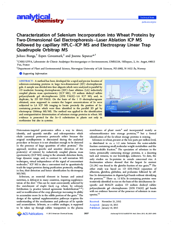 (PDF) Characterization of Selenium Incorporation into Wheat Proteins by ...