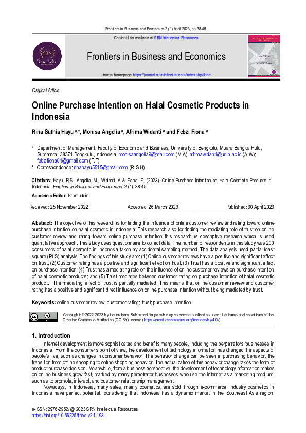 (PDF) Online Purchase Intention on Halal Cosmetic Products in Indonesia