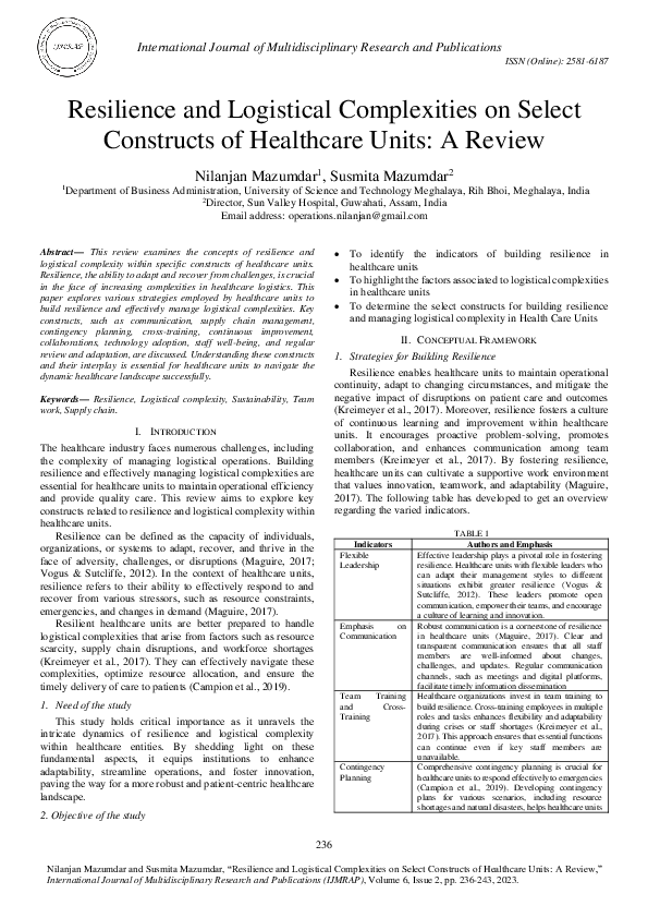 (PDF) Resilience and Logistical Complexities on Select Constructs of ...