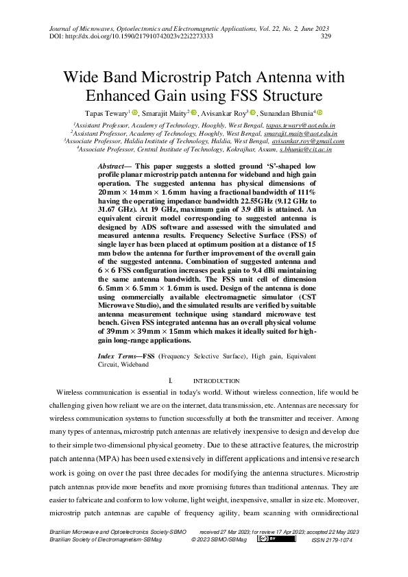 (PDF) Wide Band Microstrip Patch Antenna with Enhanced Gain using FSS Structure