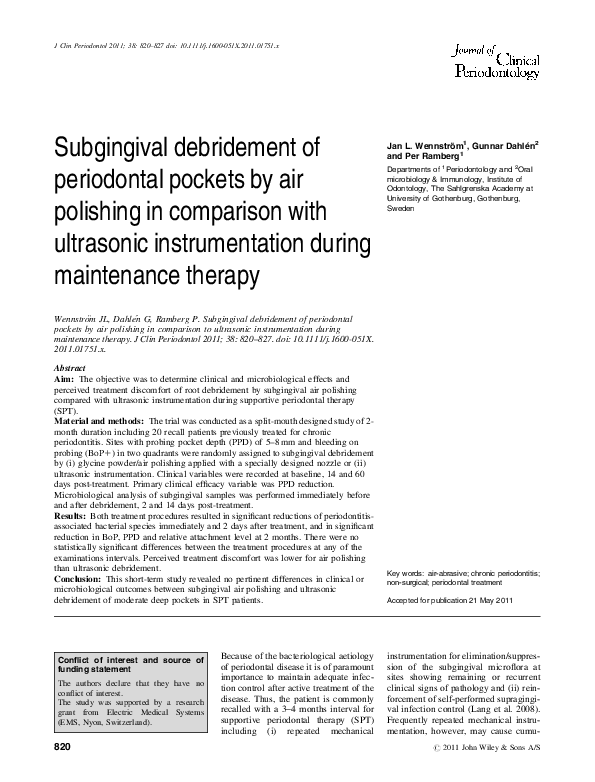 (PDF) Subgingival debridement of periodontal pockets by air polishing ...
