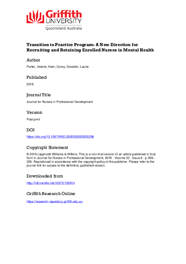 (PDF) Transition to Practice Program