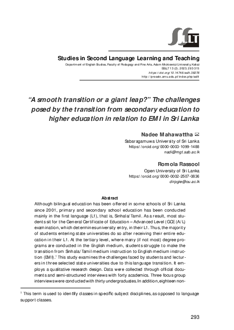 (PDF) “A smooth transition or a giant leap?” The challenges posed by ...
