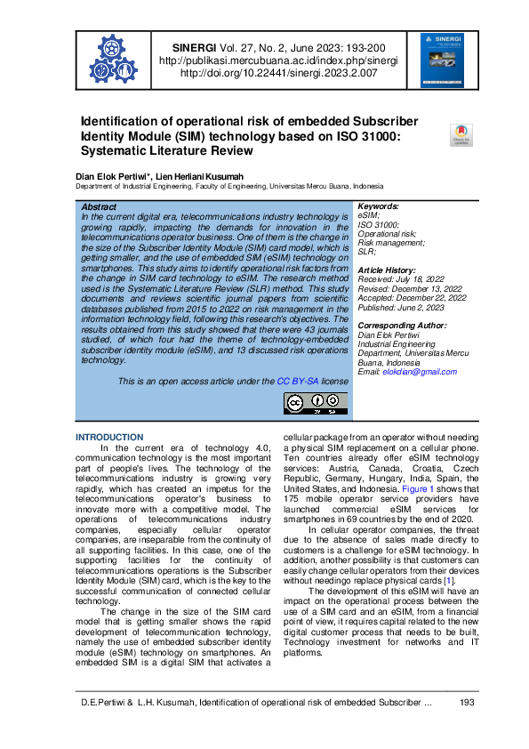 (PDF) Identification of operational risk of embedded Subscriber Identity Module (SIM) technology ...