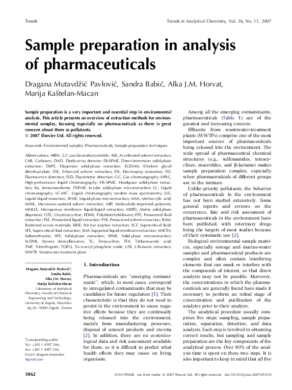 (PDF) Sample preparation in analysis of pharmaceuticals