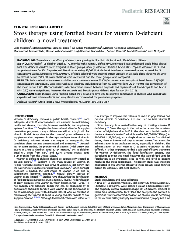 (PDF) Stoss therapy using fortified biscuit for vitamin D-deficient ...