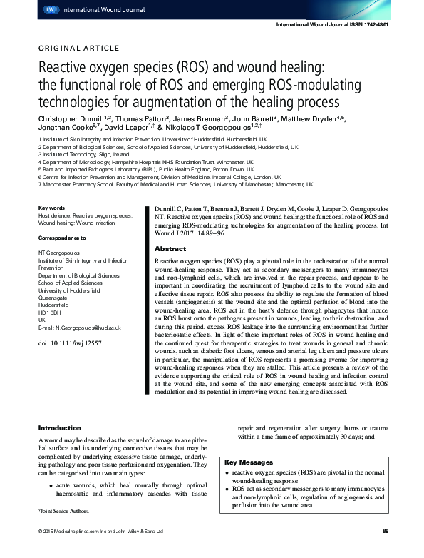 (PDF) Reactive oxygen species (ROS) and wound healing: the functional ...