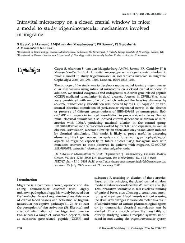 (PDF) Intravital Microscopy on a Closed Cranial Window in Mice: A Model ...