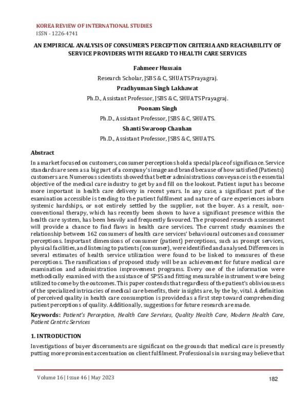 (PDF) AN EMPIRICAL ANALYSIS OF CONSUMER'S PERCEPTION CRITERIA AND ...