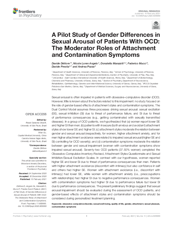 (PDF) A Pilot Study of Gender Differences in Sexual Arousal of Patients With OCD: The Moderator ...
