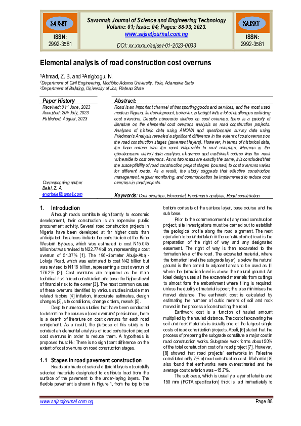 (PDF) Elemental analysis of road construction cost overruns