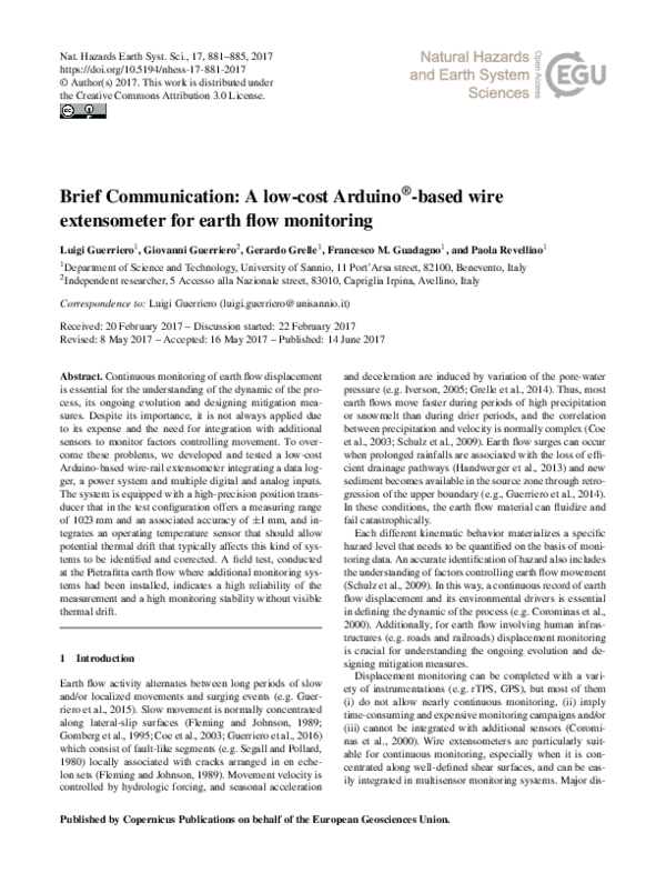 (PDF) Brief Communication: A low cost Arduino®-based wire extensometer ...
