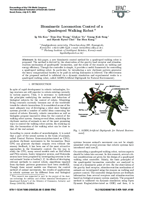 (PDF) Biomimetic Locomotion Control of a Quadruped Walking Robot