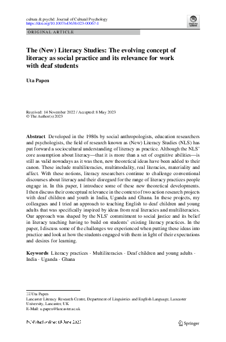 (PDF) The (New) Literacy Studies: The evolving concept of literacy as ...