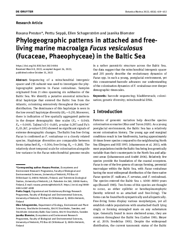 (PDF) Phylogeographic patterns in attached and free-living marine ...
