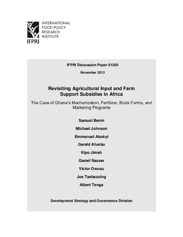 (PDF) Revisiting Agricultural Input and Farm Support Subsidies in ...