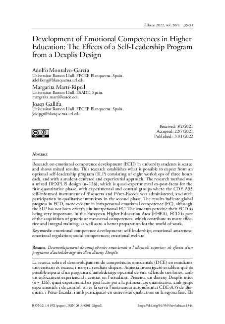 (PDF) Development of Emotional Competences in Higher Education