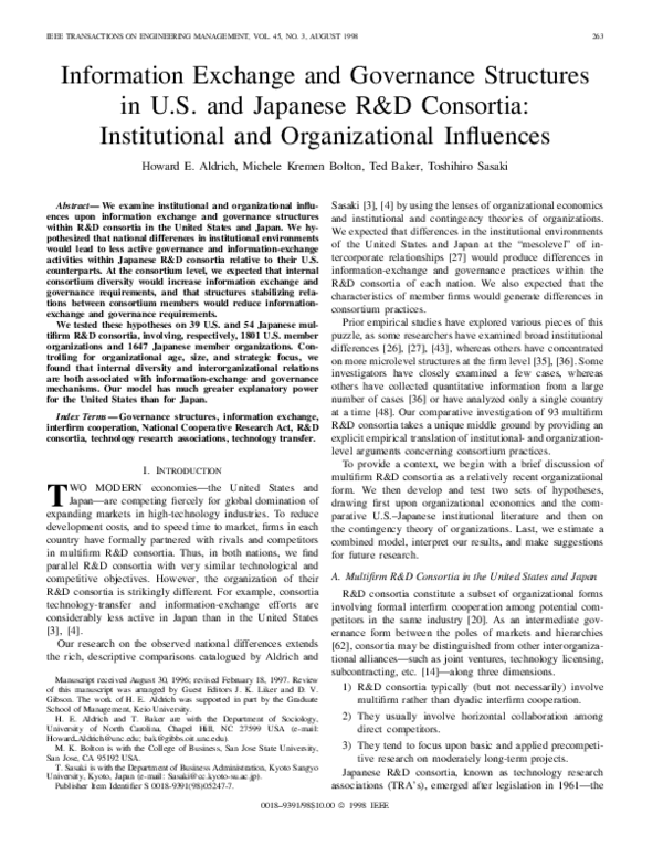 (PDF) Information exchange and governance structures in US and Japanese ...