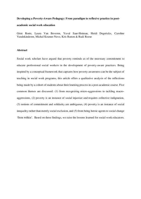 (PDF) Developing a Poverty-Aware Pedagogy: From Paradigm to Reflexive ...