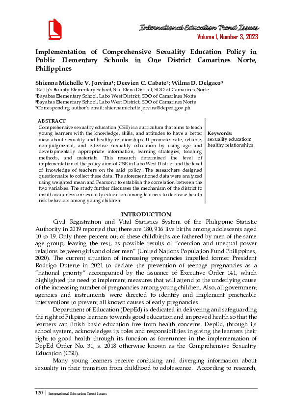 Pdf Implementation Of Comprehensive Sexuality Education Policy In