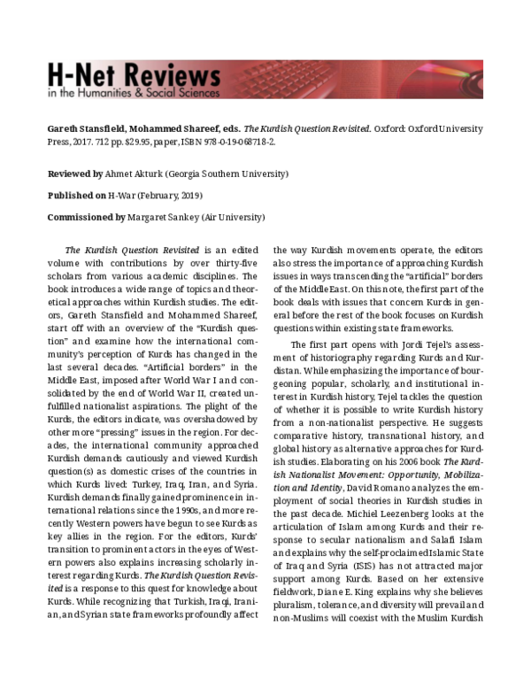 (PDF) Review of The Kurdish Question Revisited. Oxford: Oxford ...