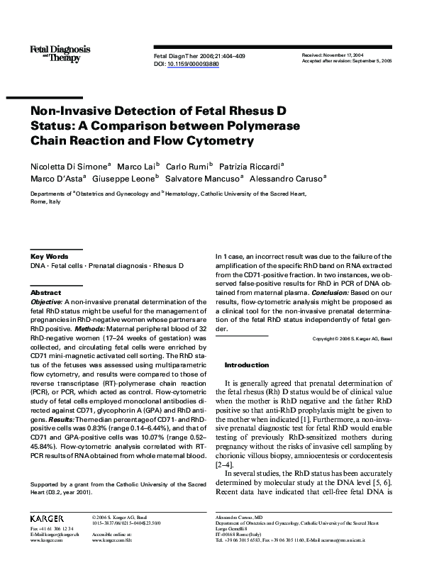(PDF) Non-Invasive Detection of Fetal Rhesus D Status: A Comparison ...