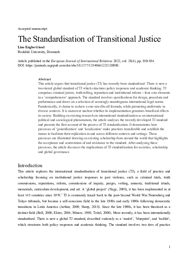 (DOC) The Standardisation of Transitional Justice