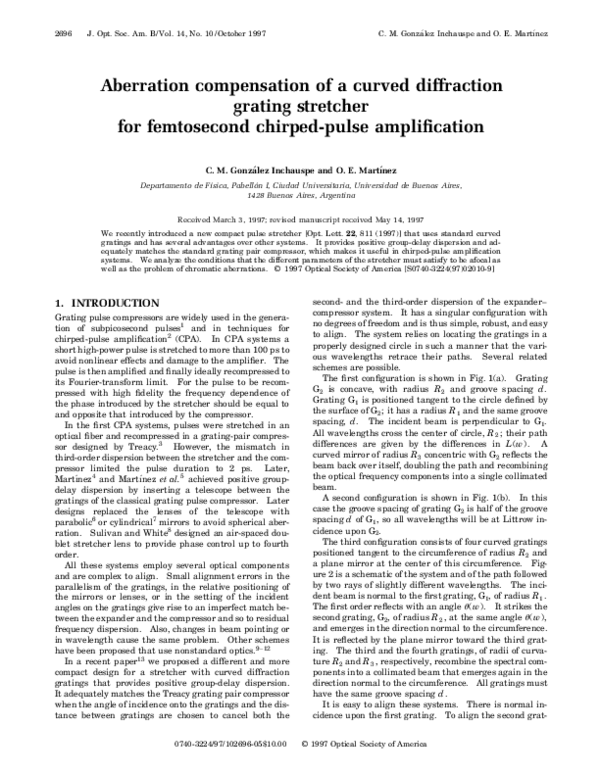 (PDF) Aberration compensation of a curved diffraction grating stretcher for femtosecond chirped ...