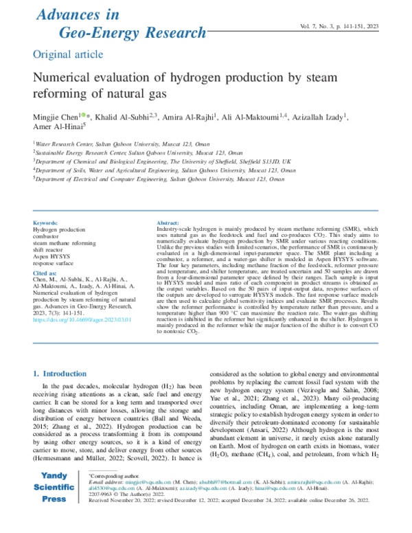 (PDF) Numerical evaluation of hydrogen production by steam reforming of ...