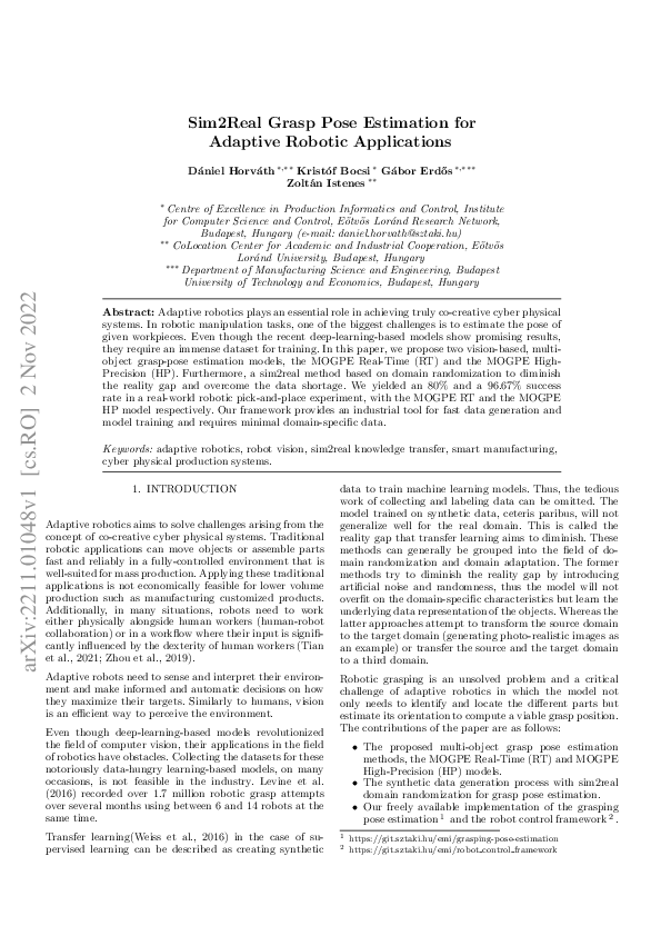 Pdf Sim2real Grasp Pose Estimation For Adaptive Robotic Applications Dániel Horváth