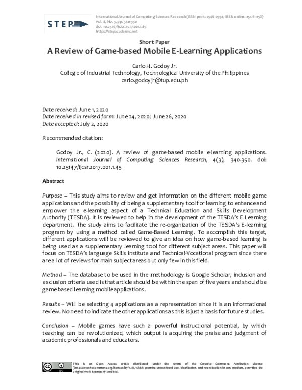 (PDF) A Review of Game-based Mobile E-Learning Applications