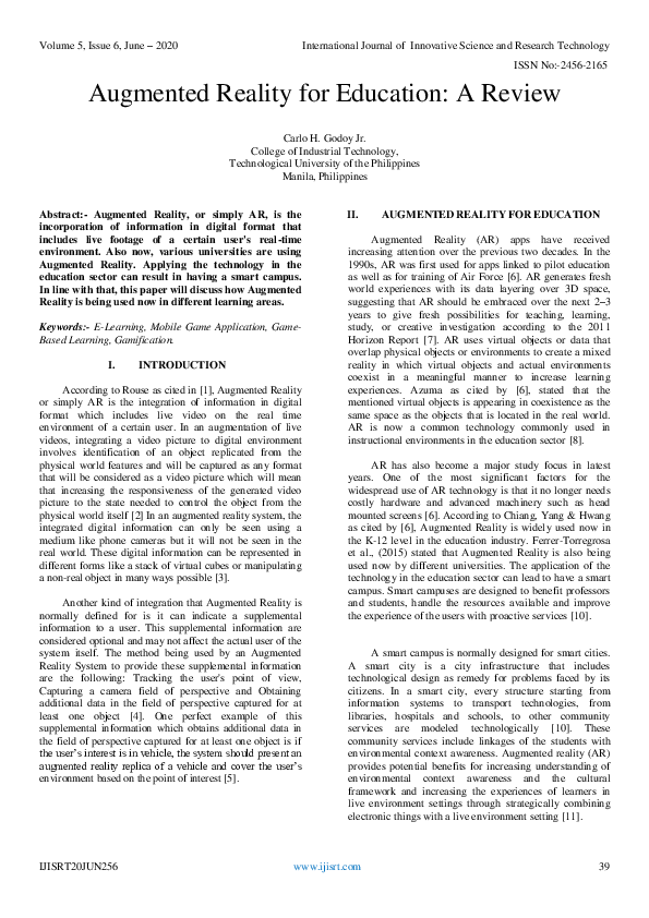 (PDF) Augmented Reality for Education: A Review | Carlo Godoy Jr - Academia.edu