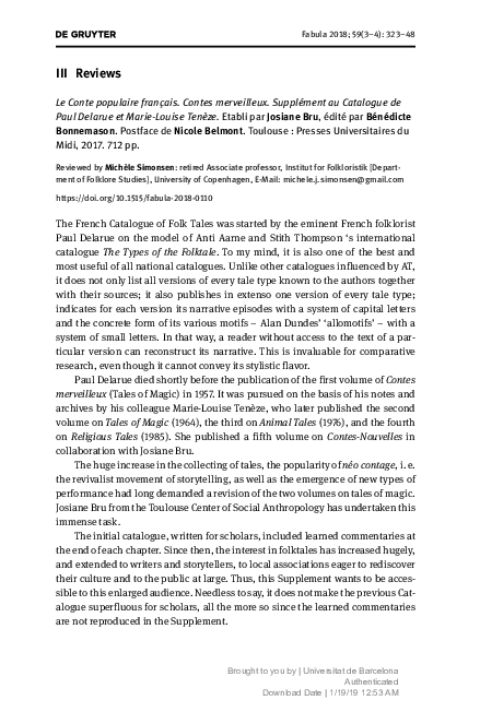 (PDF) Le Conte populaire français. Contes merveilleux. Supplément au ...