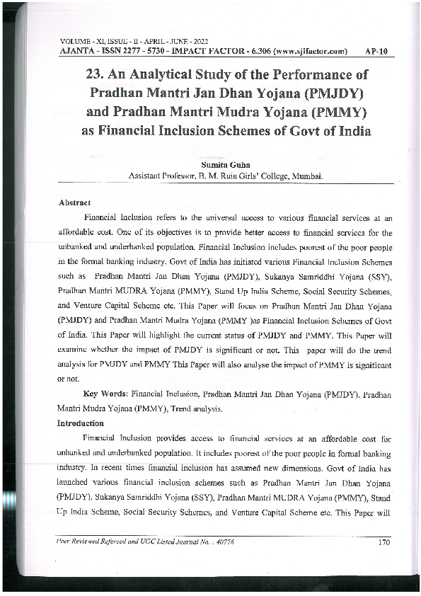 (PDF) An Analytical Study of the Performance of Pradhan Mantri Jan Dhan ...