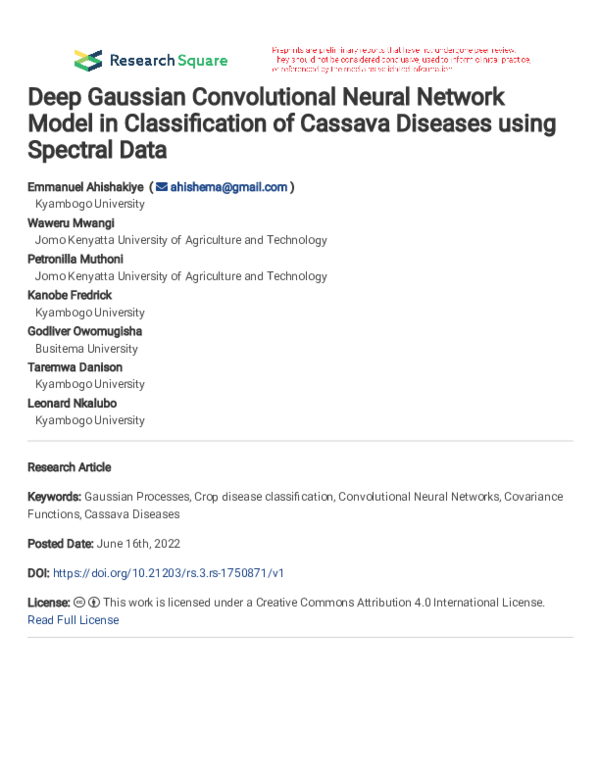 Pdf Deep Gaussian Convolutional Neural Network Model In Classification Of Cassava Diseases